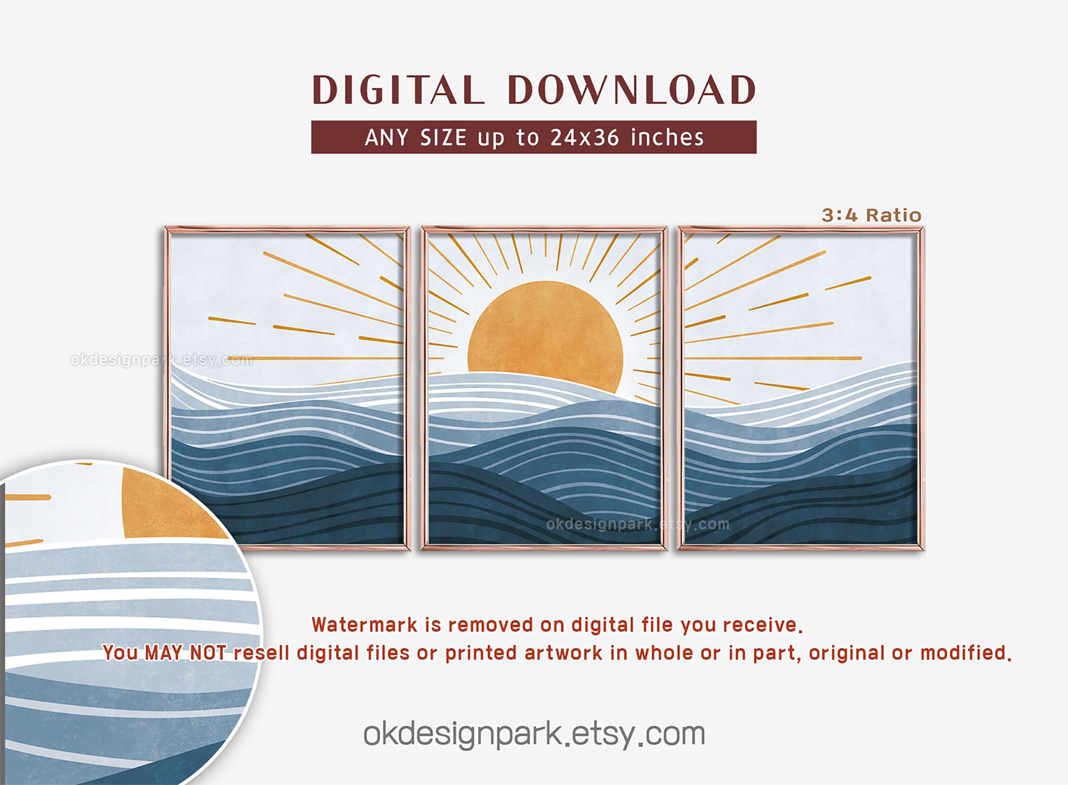 Boho Beach Print, Ocean Wall Art, Modern Ocean Prints, Ocean Waves ...