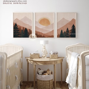 Abstract Mountain, Boho Decor, Set of 3 Prints, Terracotta Wall Art, 3 ...