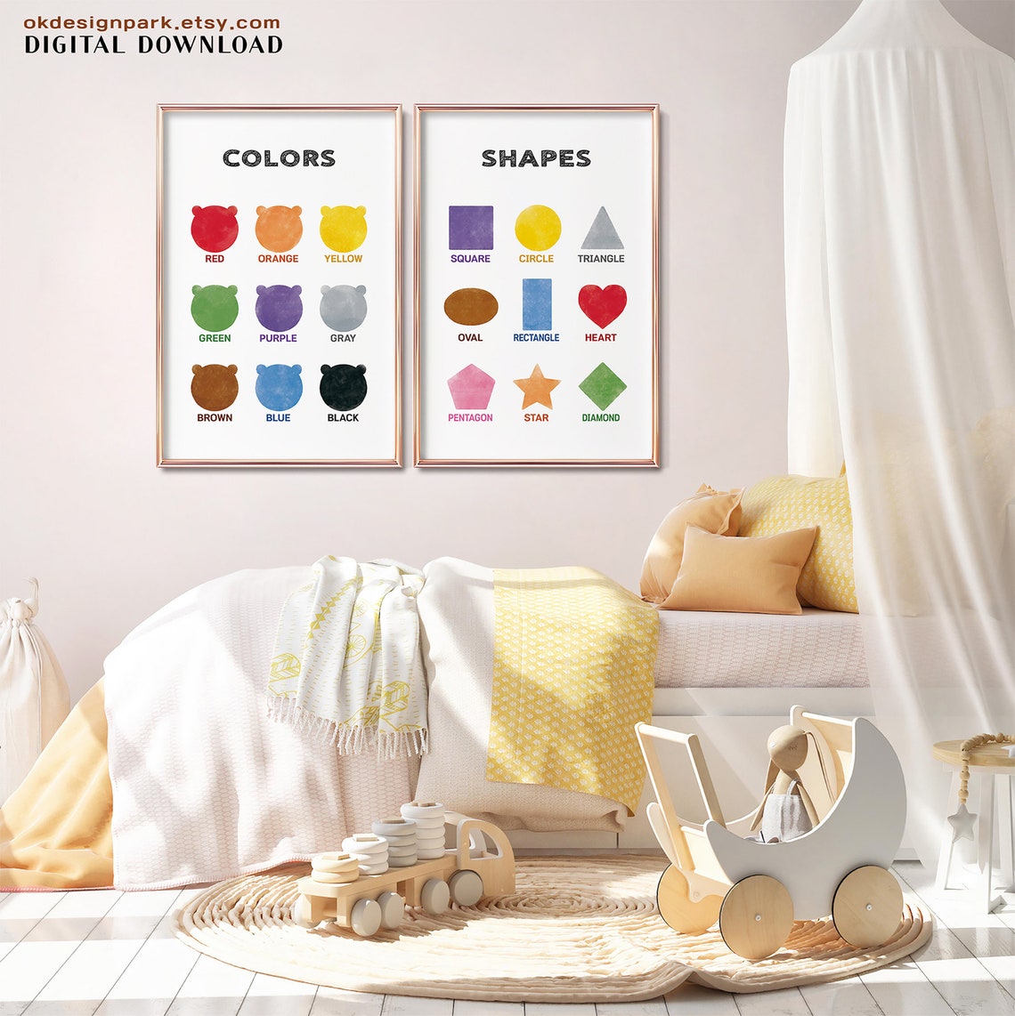 Shapes Printable Nursery Poster Colors Educational Print | Etsy