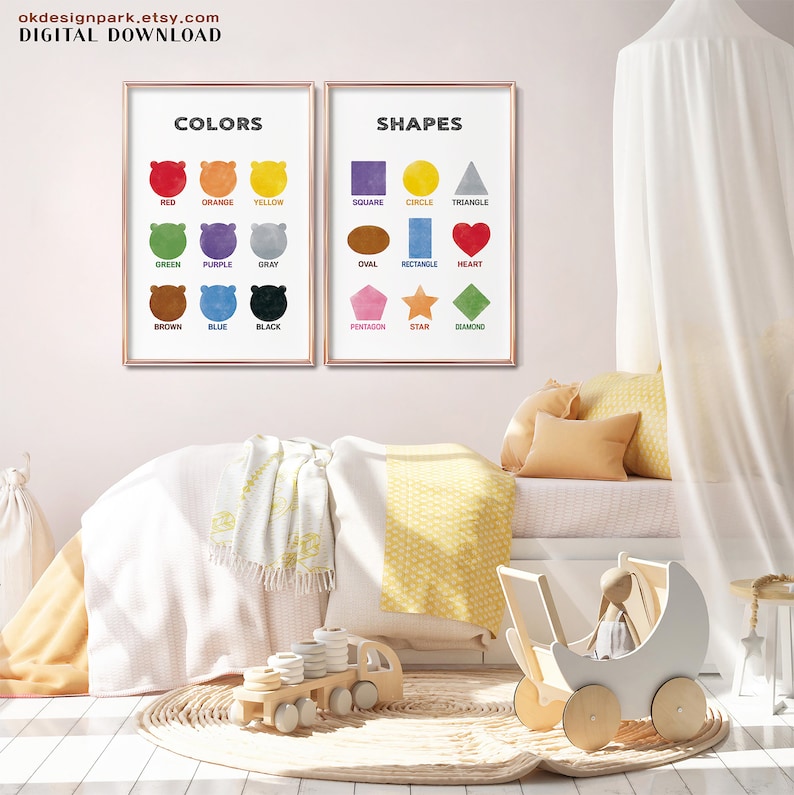 Shapes Printable Nursery Poster Colors Educational Print | Etsy