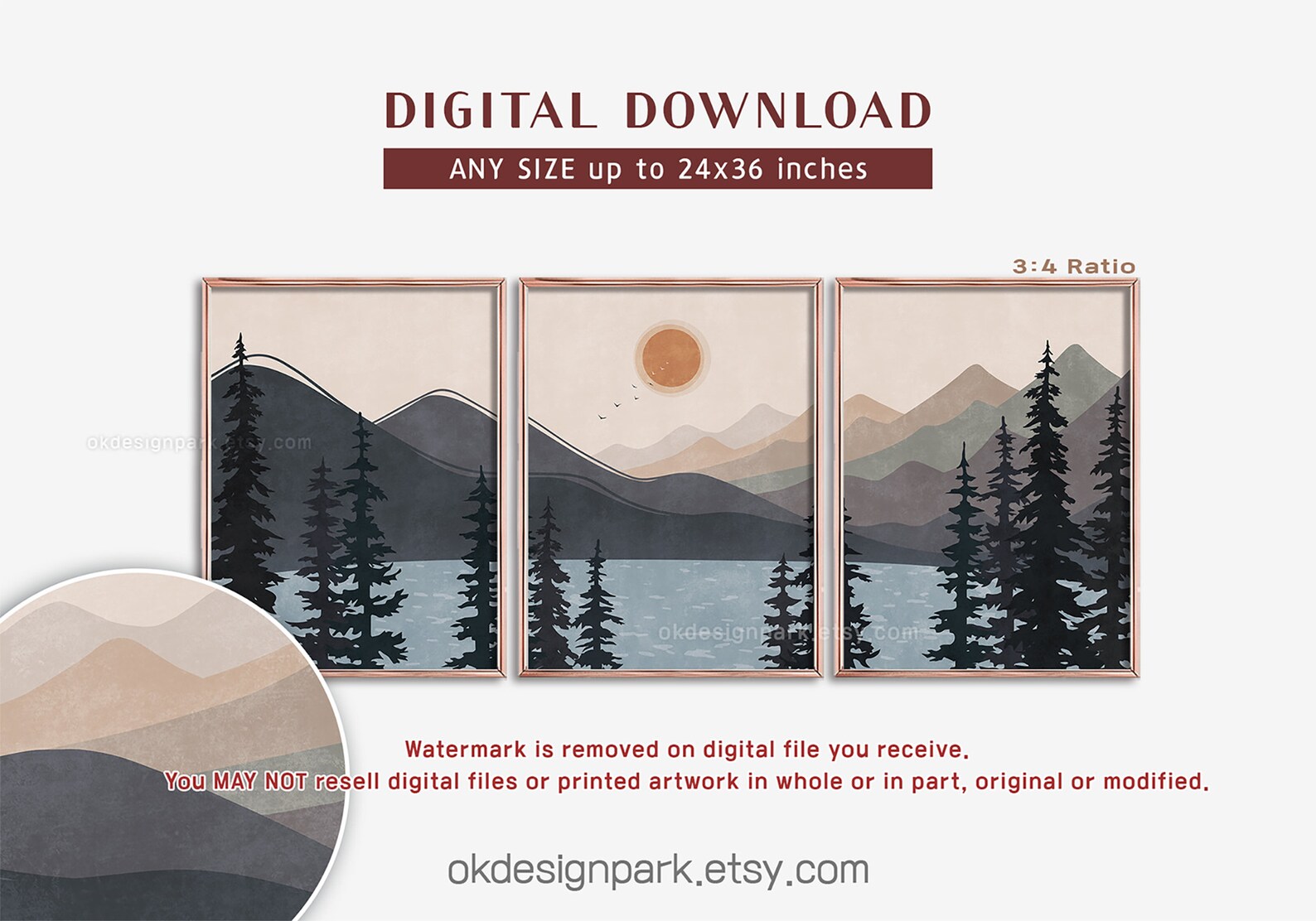 Abstract Mountain Sunset Poster Sun and Mountain Wall Art - Etsy