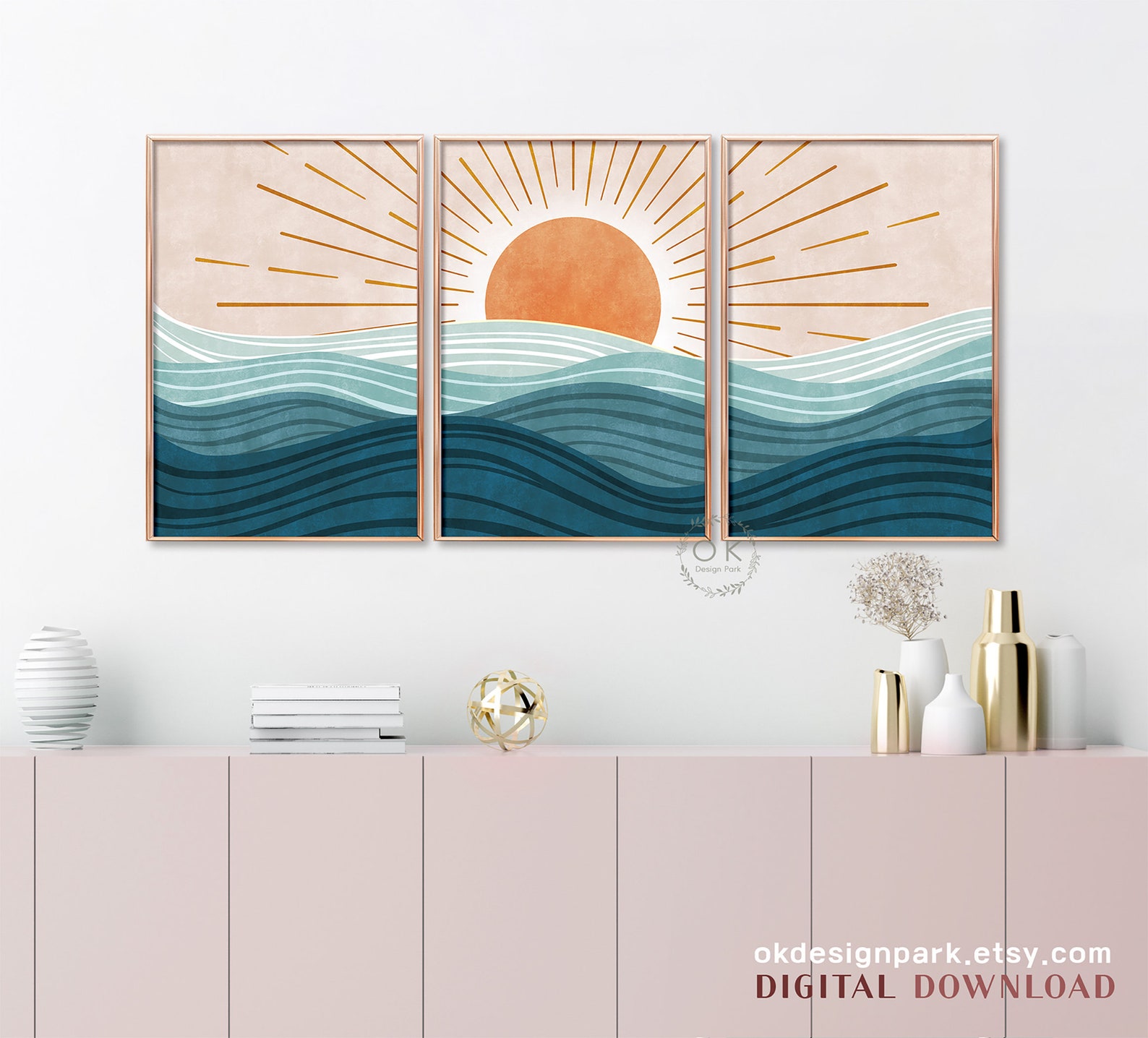 Ocean Waves Print Boho Beach Print Ocean Wall Art Modern - Etsy