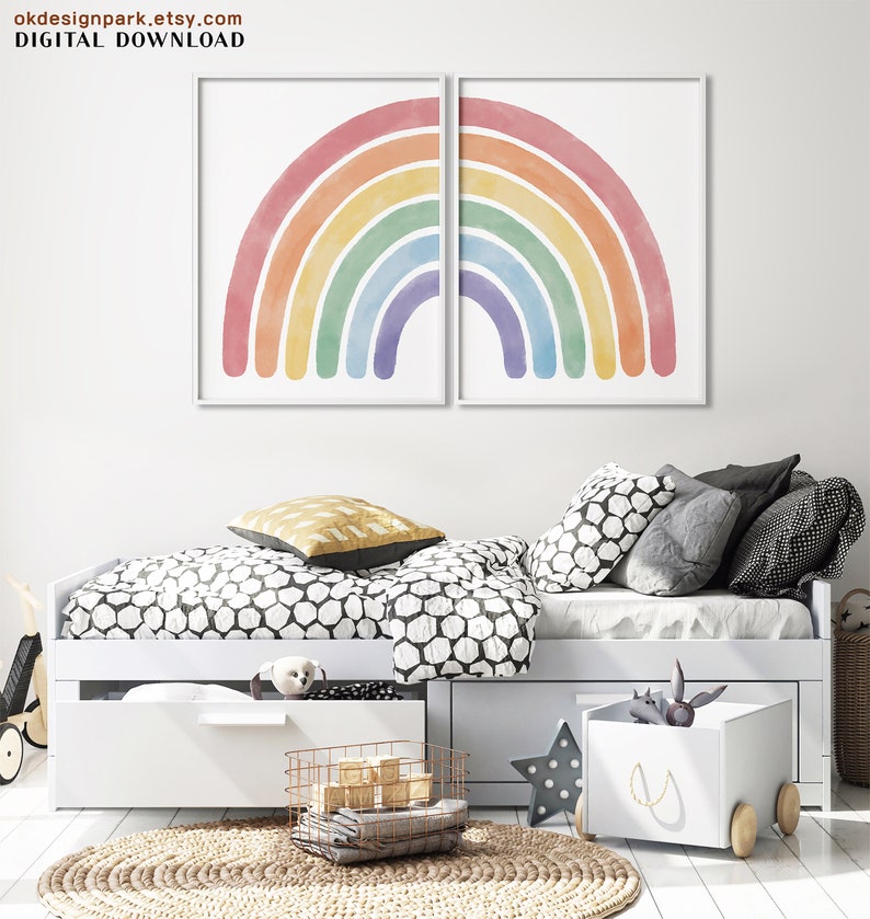 Watercolor Rainbow Print Set Watercolor Rainbow Wall Art | Etsy