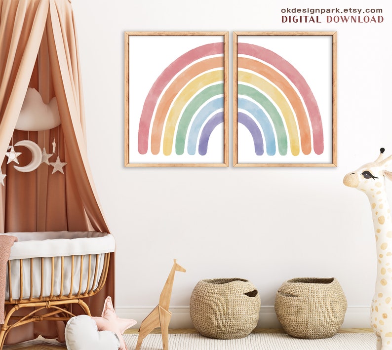 Watercolor Rainbow Print Set Watercolor Rainbow Wall Art | Etsy