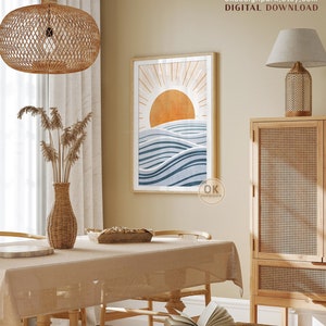 Boho Sun Art Print, Yellow Sun Poster, Sunrise Wall Art, Sun Nursery ...