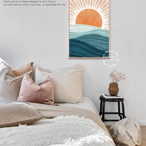 Ocean Waves Print, Boho Beach Print, Ocean Wall Art, Modern Ocean ...