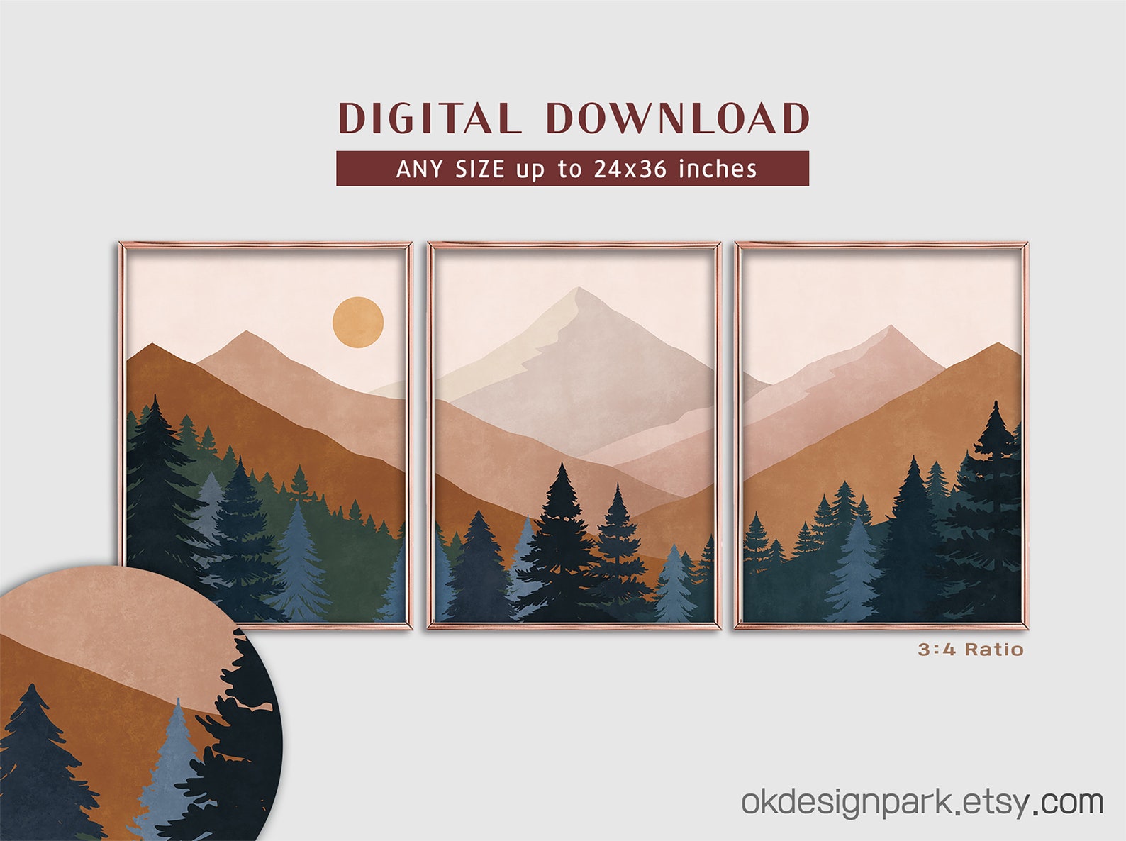 Mid Century Modern Poster, Set of 3 Nature Print, Printable Wall Art ...