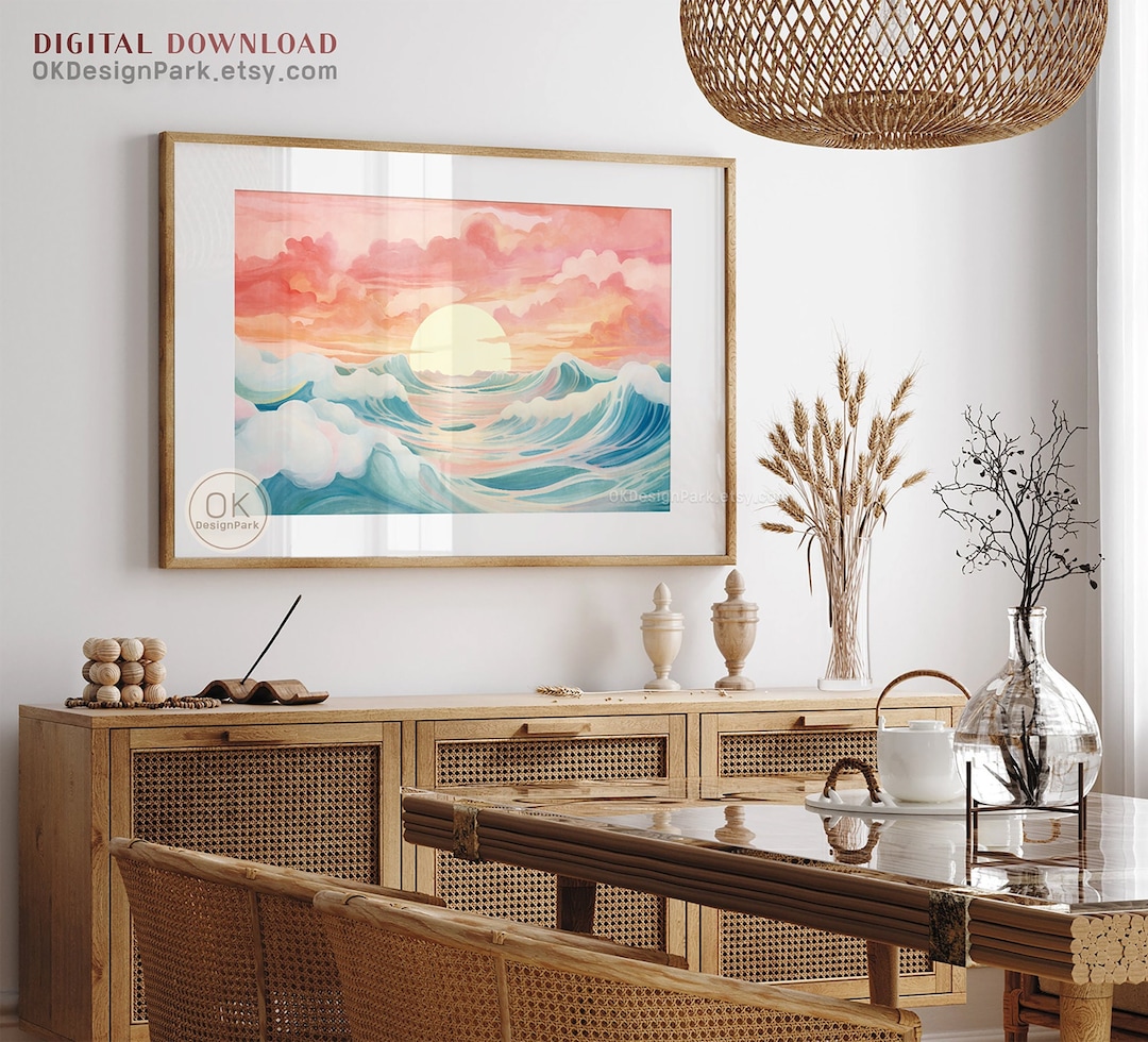 Colorful Sunset Print, Pastel Wall Art, Ocean Waves Print, Bedroom ...