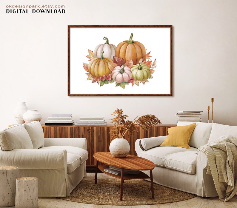 Fall Art Watercolor Pumpkin, Fall Wall Decor, Fall Wall Art, Set of 3 ...