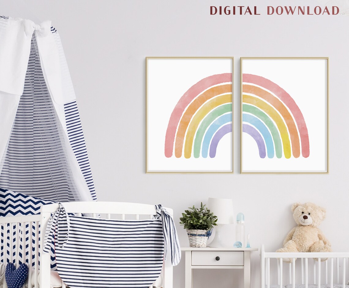 Watercolor Rainbow Print Set Watercolor Rainbow Wall Art | Etsy