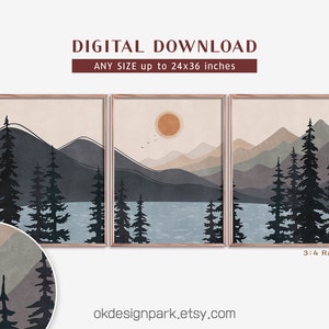 Abstract Mountain Sunset Poster Sun and Mountain Wall Art - Etsy