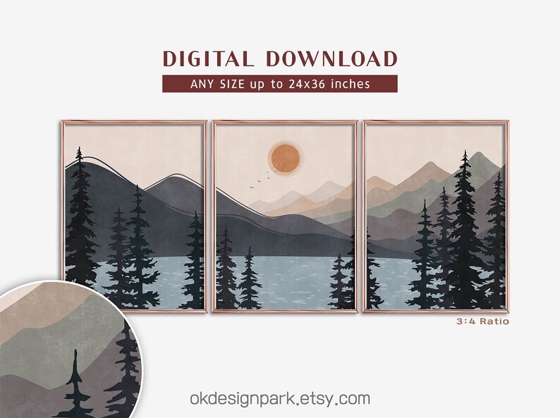 Abstract Mountain Sunset Poster Sun and Mountain Wall Art - Etsy