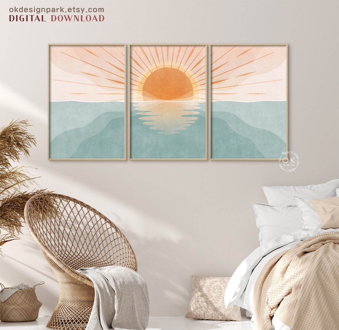 Boho Wall Art Minimalist Art Ocean Wall Art Abstract Poster - Etsy