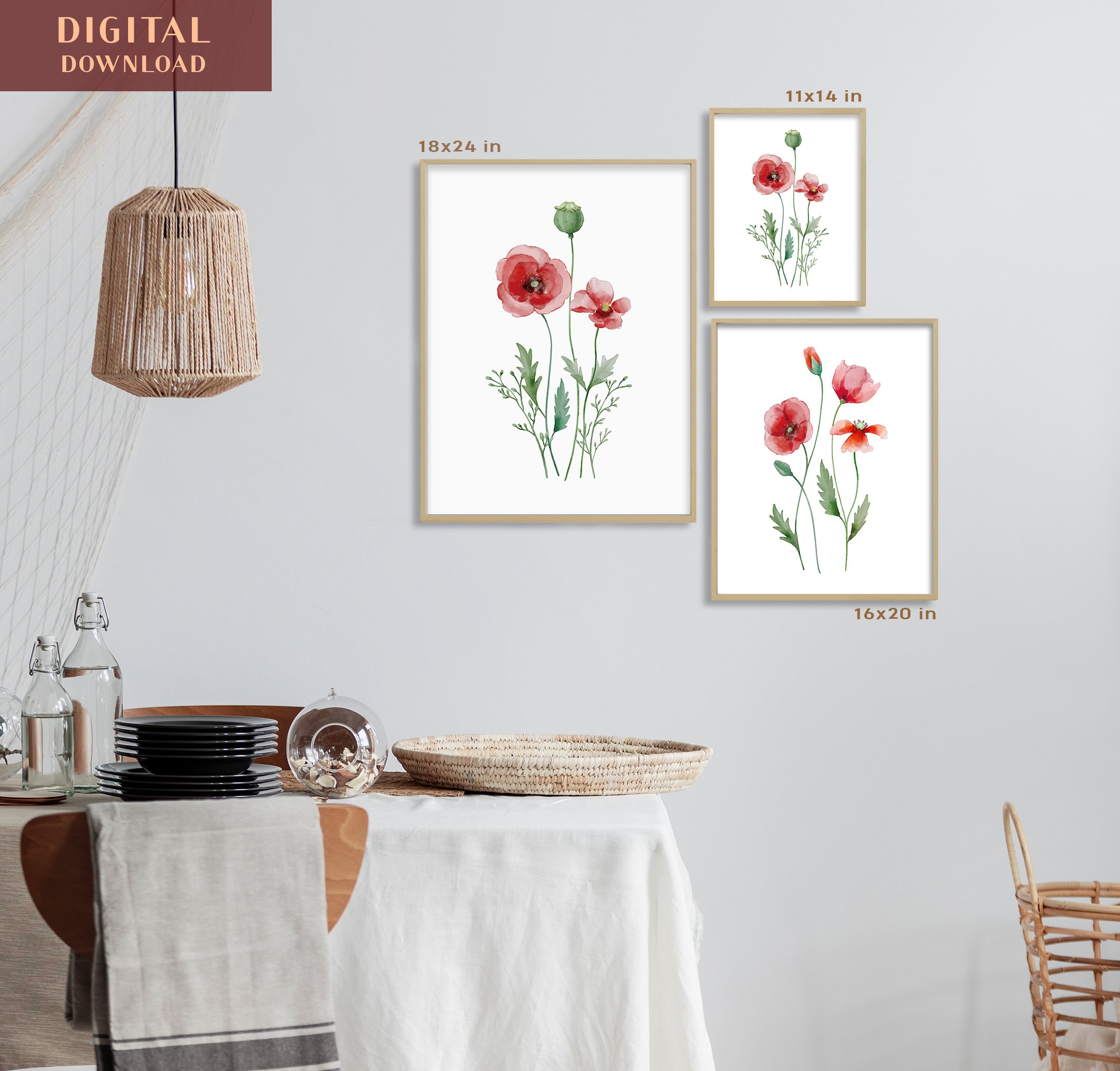 Red Poppy Watercolor Poppy Print Set of 3 Prints Flowers - Etsy