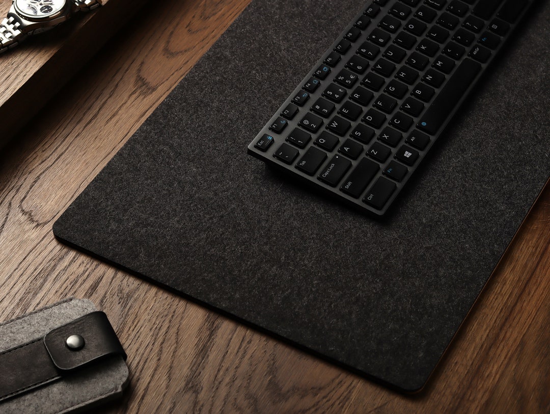 Merino Wool Felt and Cork Desk Mat – Black Minimalist Desk Pad - Etsy