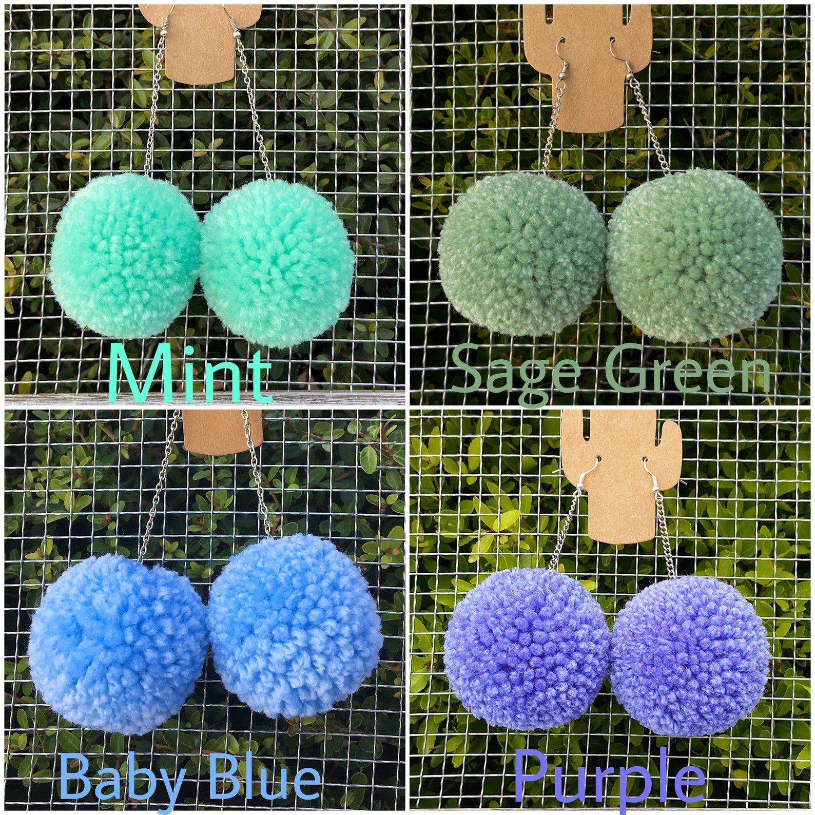 Pom Pom Earrings Boho Earrings Yarn Earrings Mini Pom Poms | Etsy