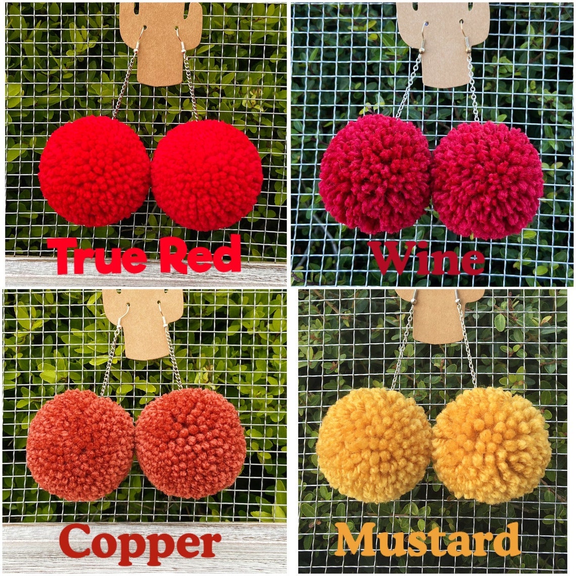 Pom Pom Earrings Boho Earrings Yarn Earrings Mini Pom Poms - Etsy