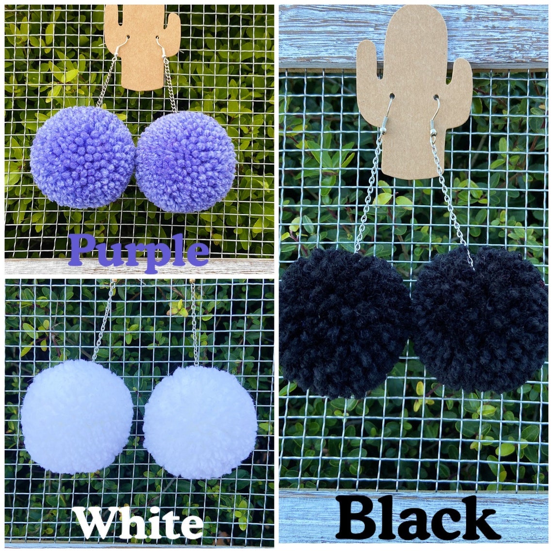 Pom Pom Earrings Boho Earrings Yarn Earrings Mini Pom Poms - Etsy