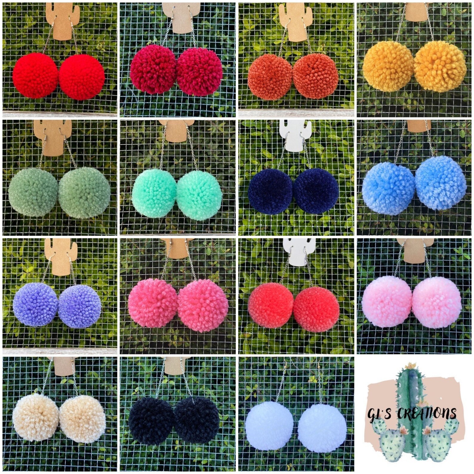 Pom Pom Earrings Boho Earrings Yarn Earrings Mini Pom Poms - Etsy