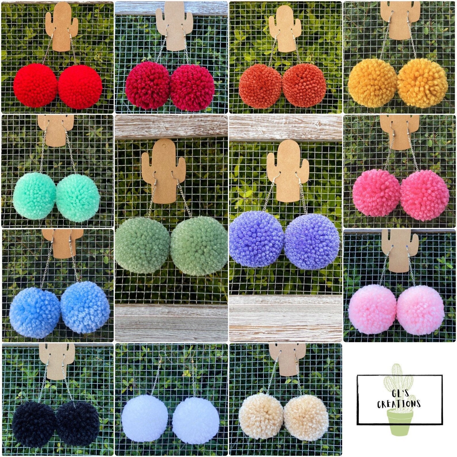 Pom Pom Earrings Boho Earrings Yarn Earrings Mini Pom Poms | Etsy