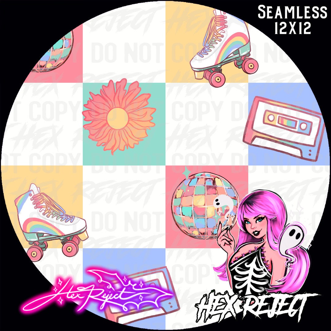 Groovy Retro Rainbow Checkered || Seamless File || Digital Design ...