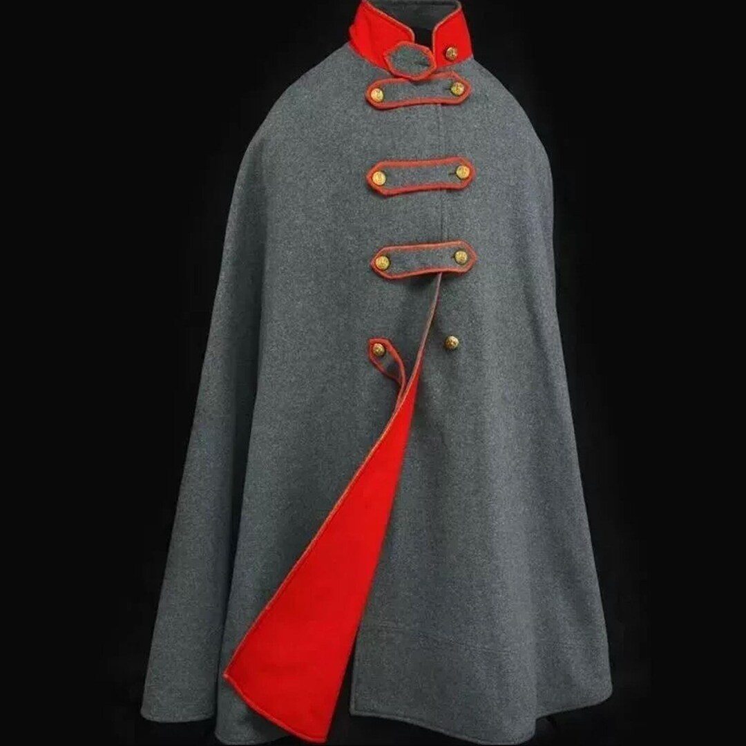 Men's Military Civil War Cape Gray Red Lining Ghost Style Long Cape ...