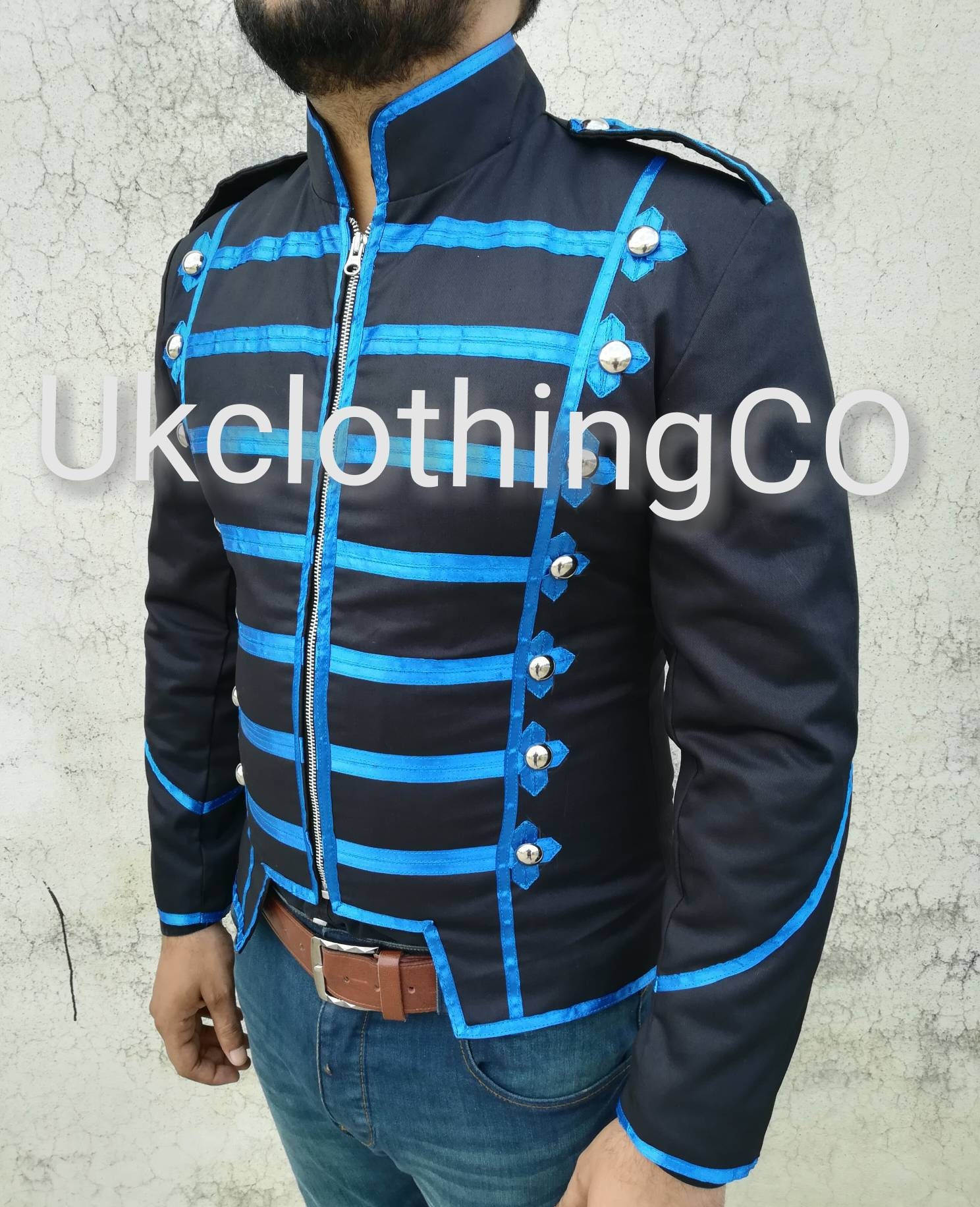 Blue Black Military Marching Band Drummer Jacket, Military Marching ...