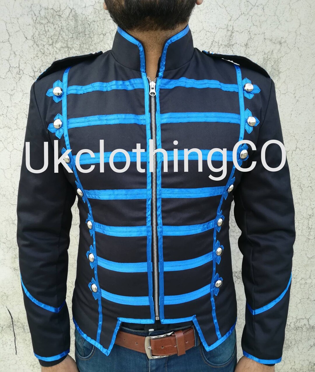 Blue Black Military Marching Band Drummer Jacket, Military Marching ...