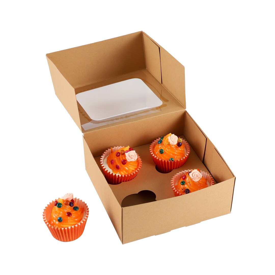 Cupcake Boxes Brown Contient 4 gâteaux de fée simples avec fenêtre ...