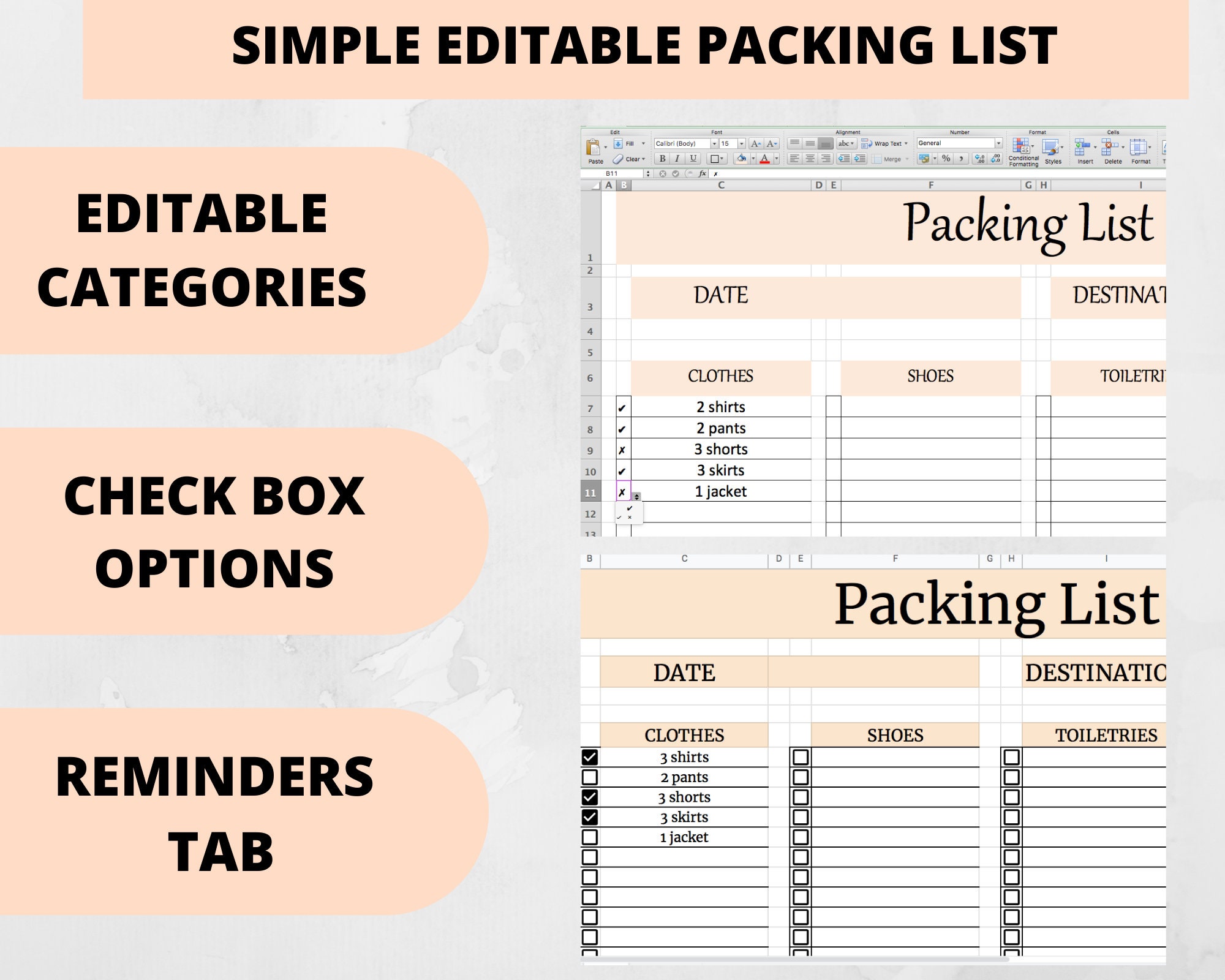 Editable Simple Packing List. Two Pages Editable Digital Packing List ...