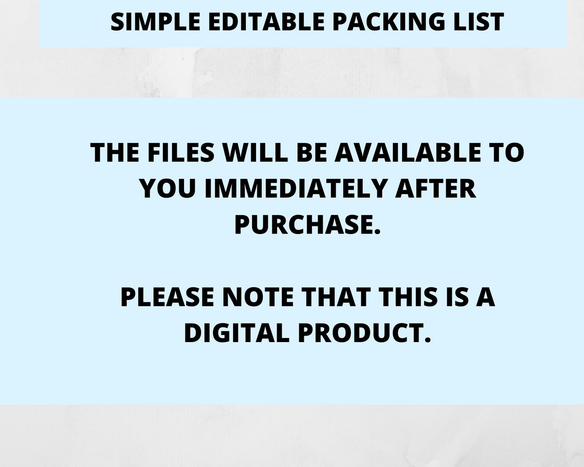Editable Simple Packing List. Two Pages Editable Digital - Etsy