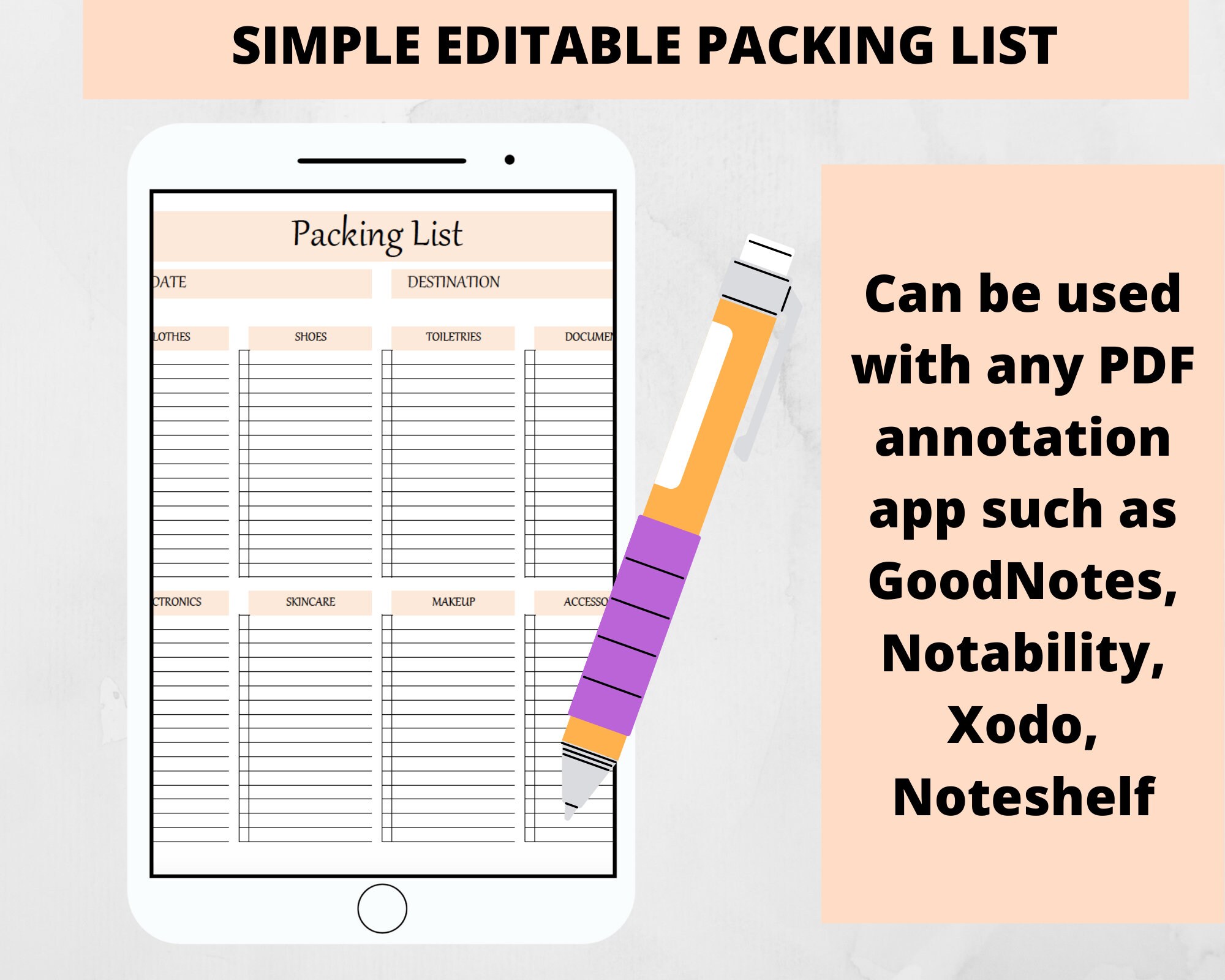 Editable Simple Packing List. Two Pages Editable Digital Packing List ...