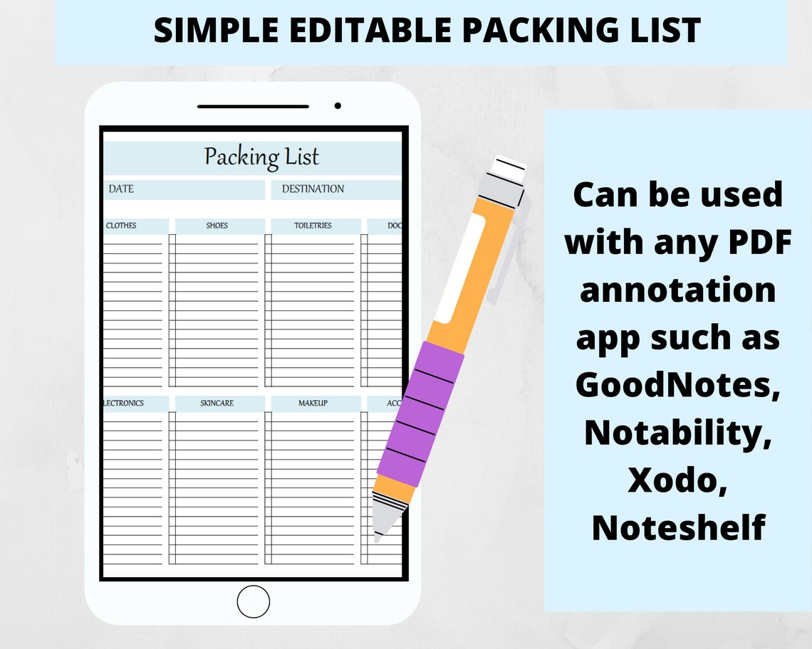 Editable Simple Packing List. Two Pages Editable Digital - Etsy