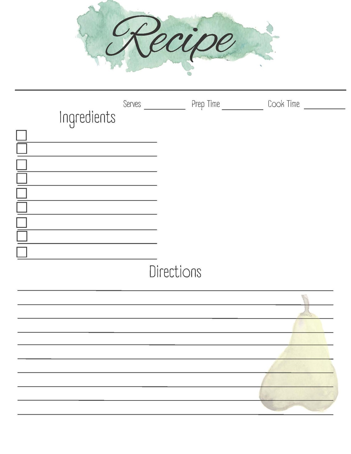 Editable Recipe Template, Recipe Sheet Template, Editable Recipe Card ...