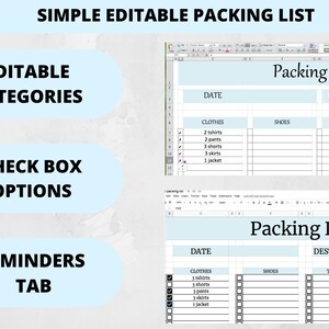 Editable Simple Packing List. Two Pages Editable Digital Packing List ...