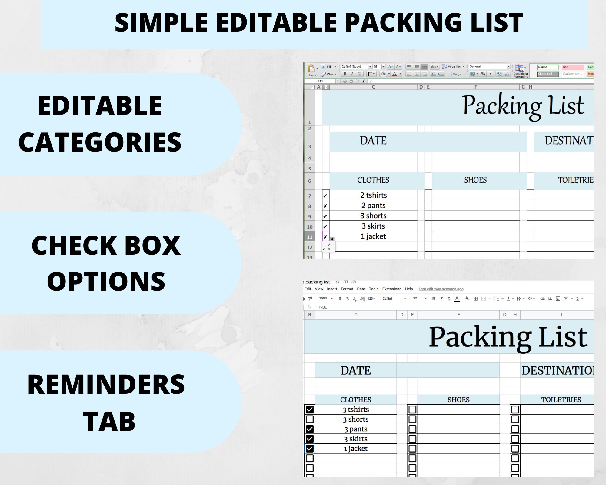 Editable Simple Packing List. Two Pages Editable Digital Packing List ...
