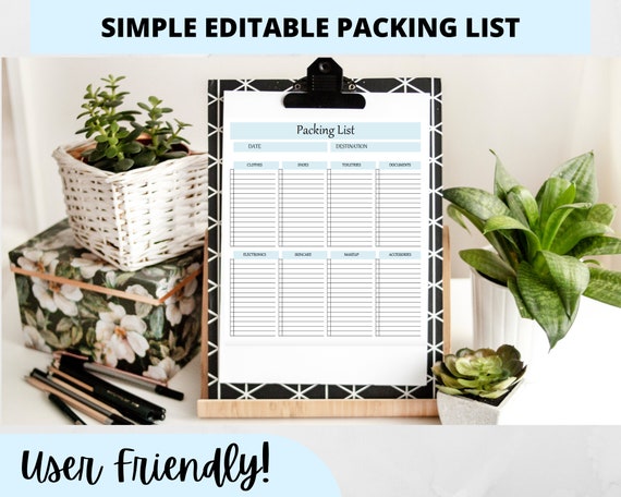 Editable Simple Packing List. Two Pages Editable Digital - Etsy