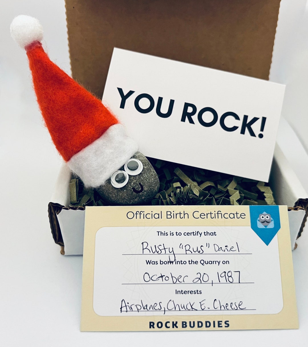 Rock Buddy (HOLIDAY HAT) Sent in A Box, You Rock Card, Rock Buddies ...