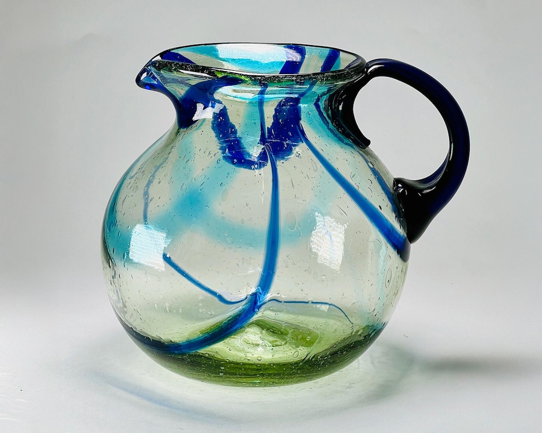 Large Cobalt Blue Heavy Glass Pitcher Hand Blown Art Glass - Etsy