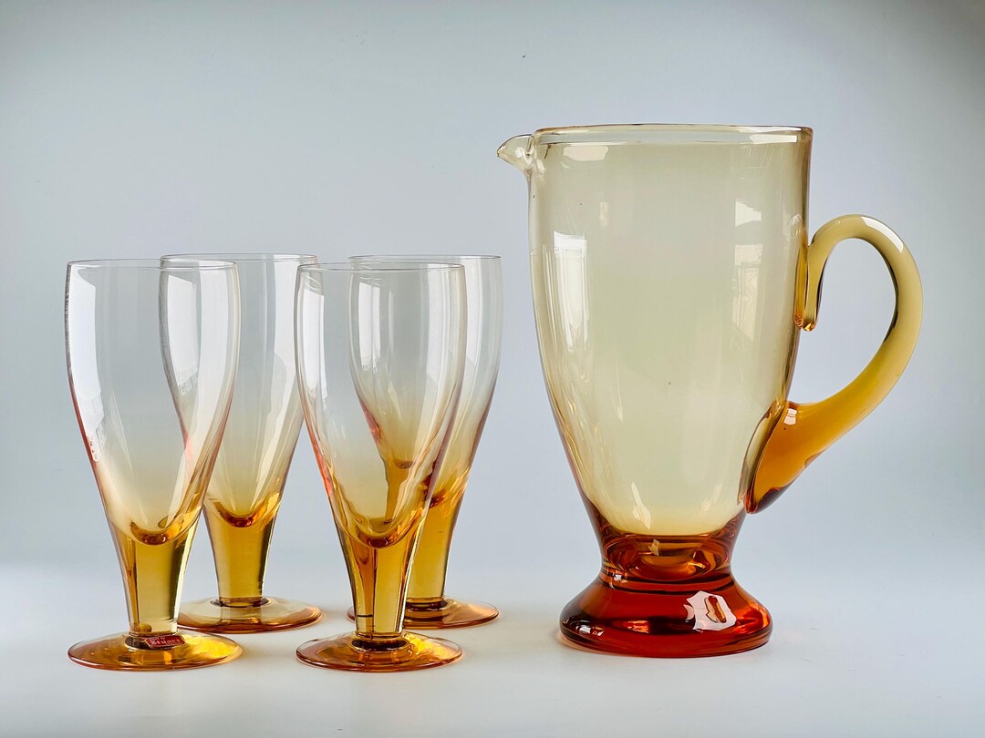 Stuart England | Art Deco Amber Wine Glass & Pitcher SET - Etsy