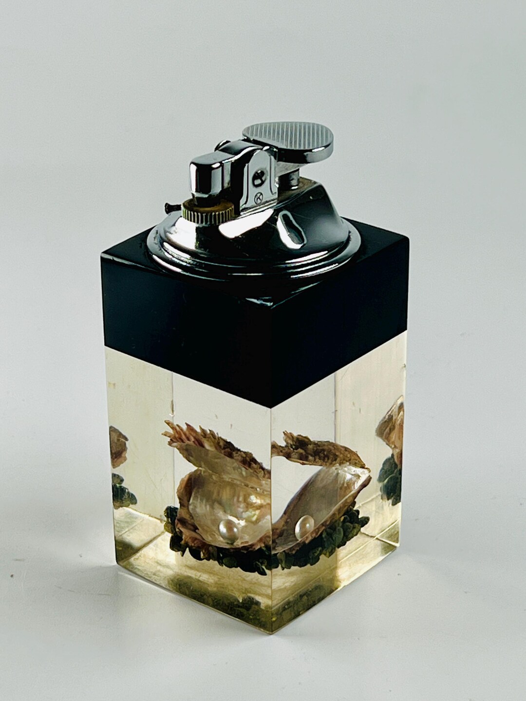 Modernist Lucite Table Lighter With Pearl & Oyster Shell Inclusion ...