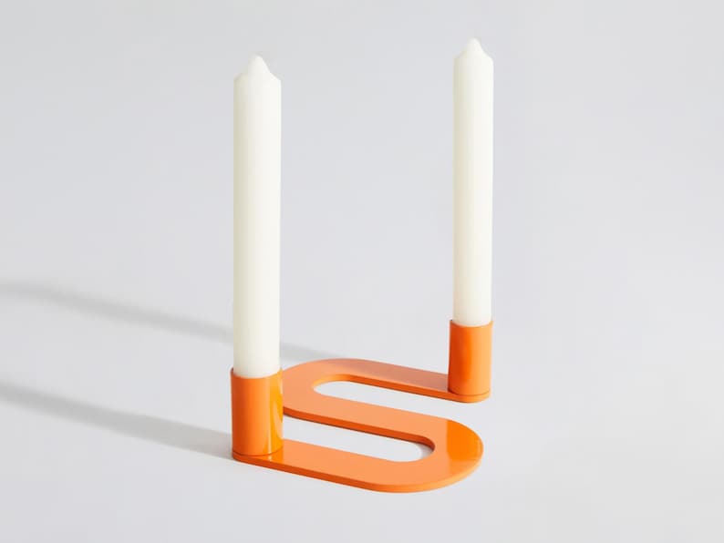 Rowley Orange Metal Candlestick Holder | Modern Industrial Candelabra ...