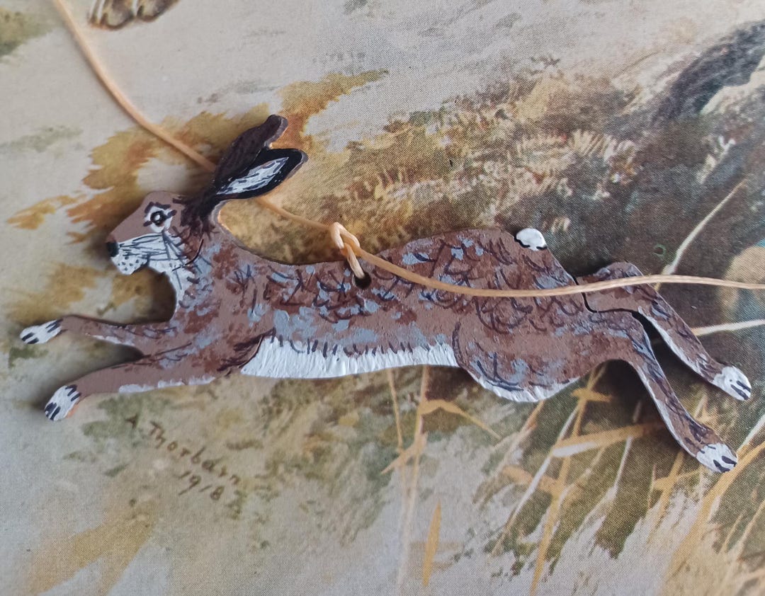 Hare Hanging Wooden Decoration Hand Painted - Etsy UK