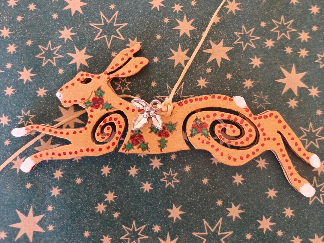 Winter Solstice Hare Running With Holly Charm - Etsy