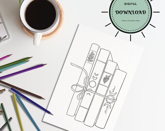 Book Stack Coloring Page - Etsy