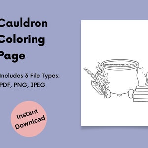 Cute Cauldron Coloring Page for Kids, Witch Coloring Page for Adults ...