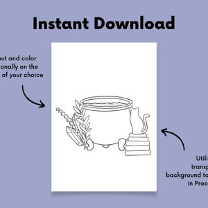 Cute Cauldron Coloring Page for Kids, Witch Coloring Page for Adults ...
