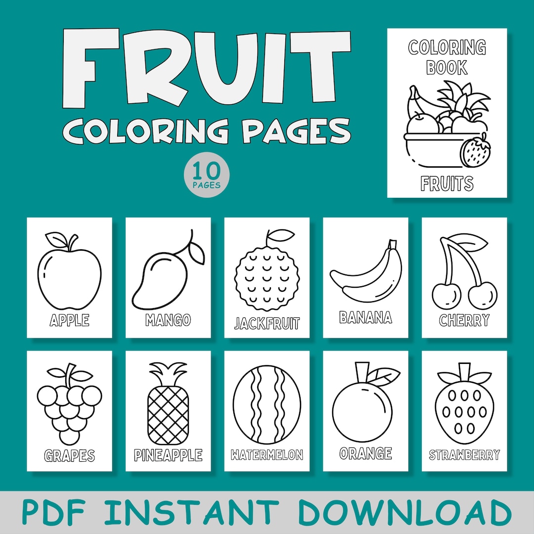 Fruit Coloring Pages Printable PDF, Cute Fruit Coloring Book for Kids ...