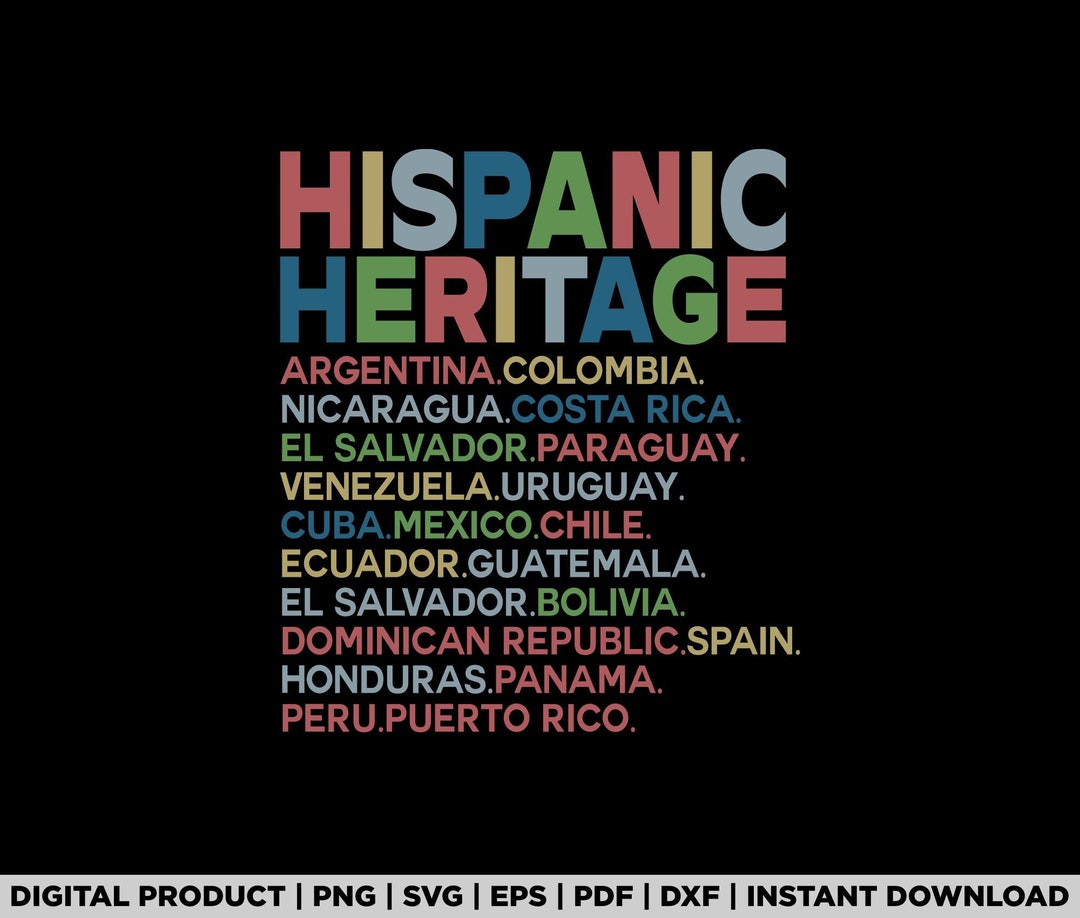 Hispanic Heritage Month Latino Countries Names Svg, Png, Shirt Design ...