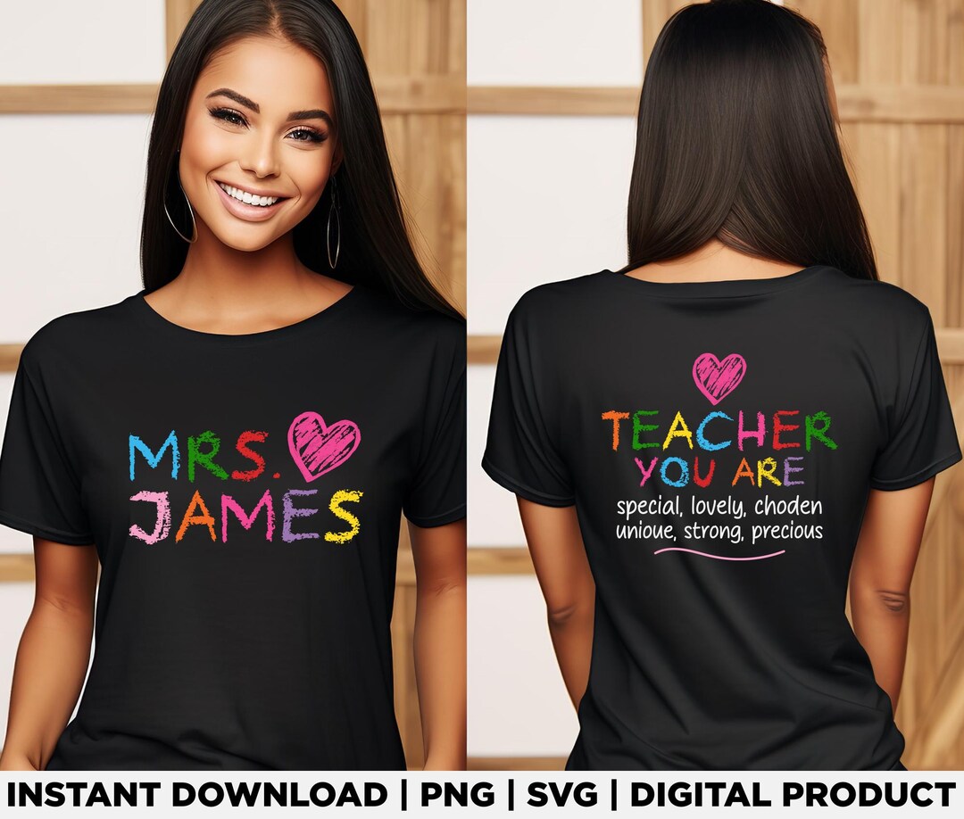 Personalized Teacher Front and Back Svg Png, Custom Teacher Name School ...